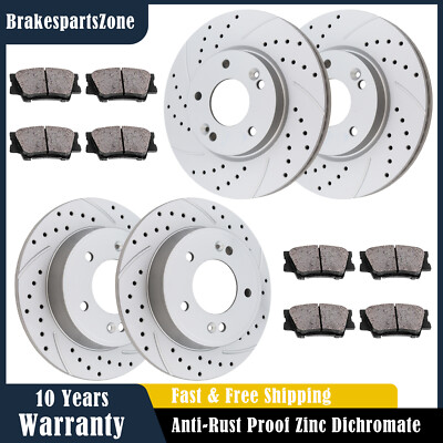 Fit for Hyundai Elantra Front Rear Brake Rotors Brake Pads Kit Slotted ...