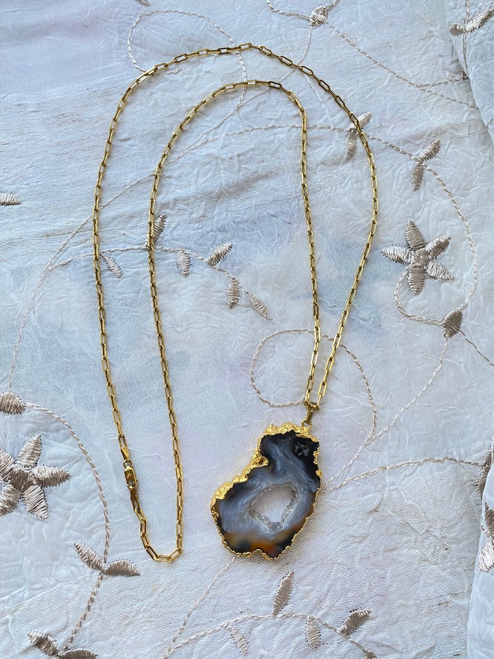30" Gold Tone Chain with Real Sliced Geode Pendant NK292 | eBay
