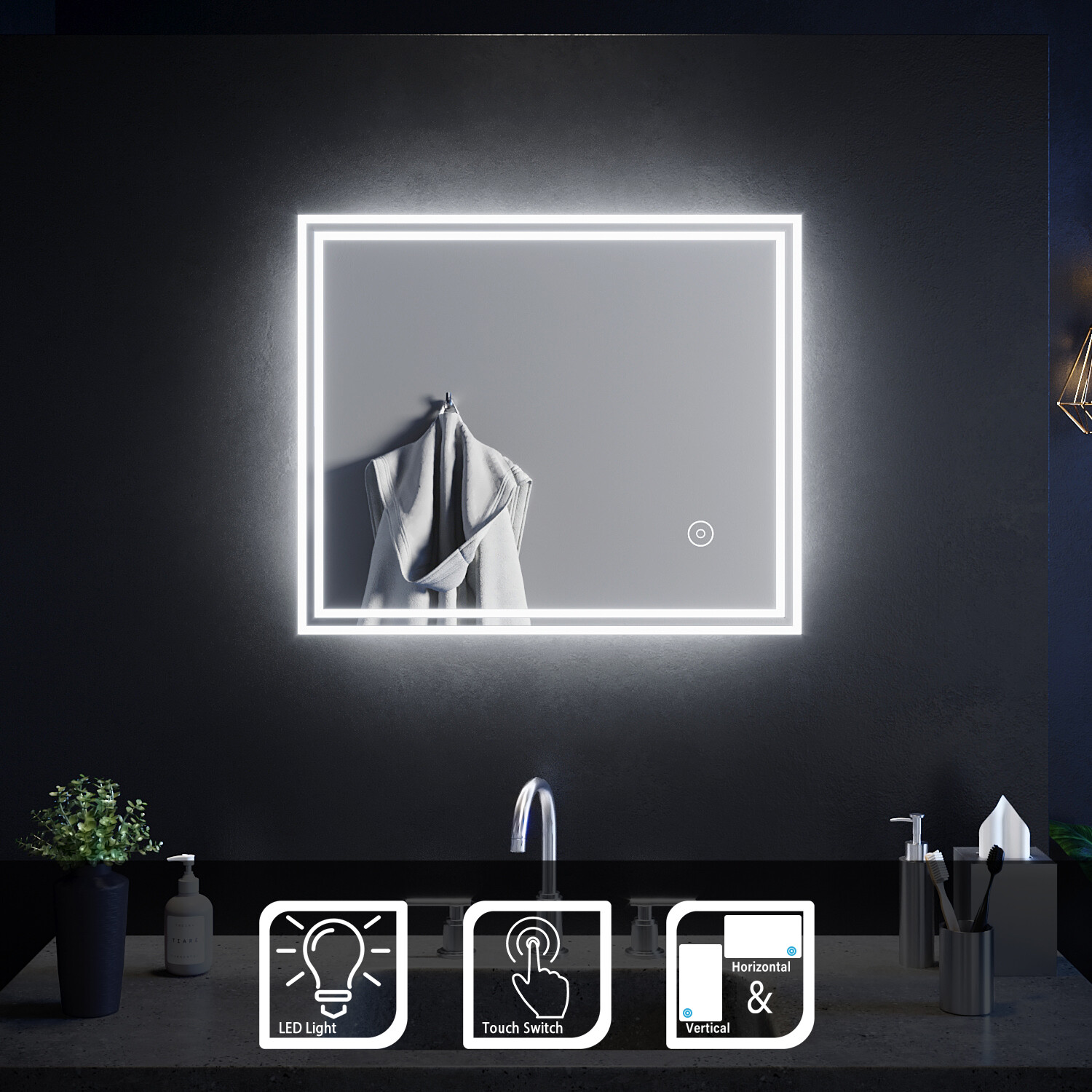 LED Bathroom Mirror Lights with Touch Switch Demister Illuminated Wall ...