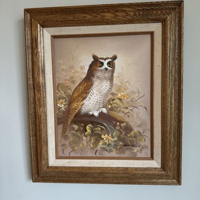 Owl Oil Painting Wood Framed Canvas 2986 Original Signed 13.25” X 11.25 ...