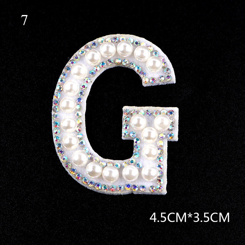 A-Z Letter Pearl Patches Rhinestone Iron Sew On Applique Alphabet ...