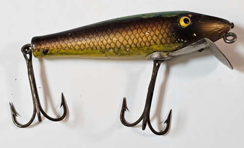 Vintage Wooden Minnow‐Style Crankbait Lure 4 1/2" LURE Perch‐Scale ...