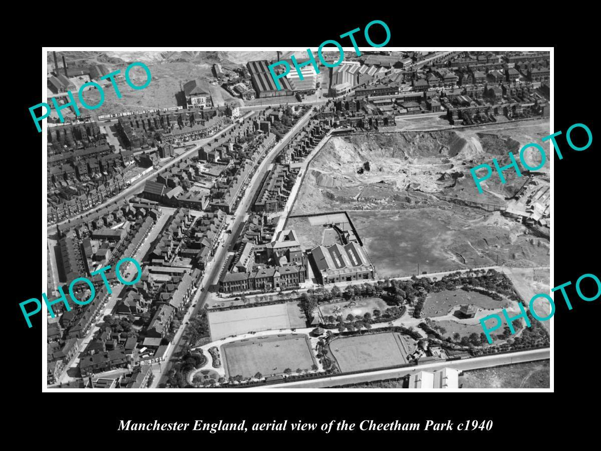 OLD POSTCARD SIZE PHOTO MANCHESTER ENGLAND AERIAL VIEW OF CHEETHAM PARK ...