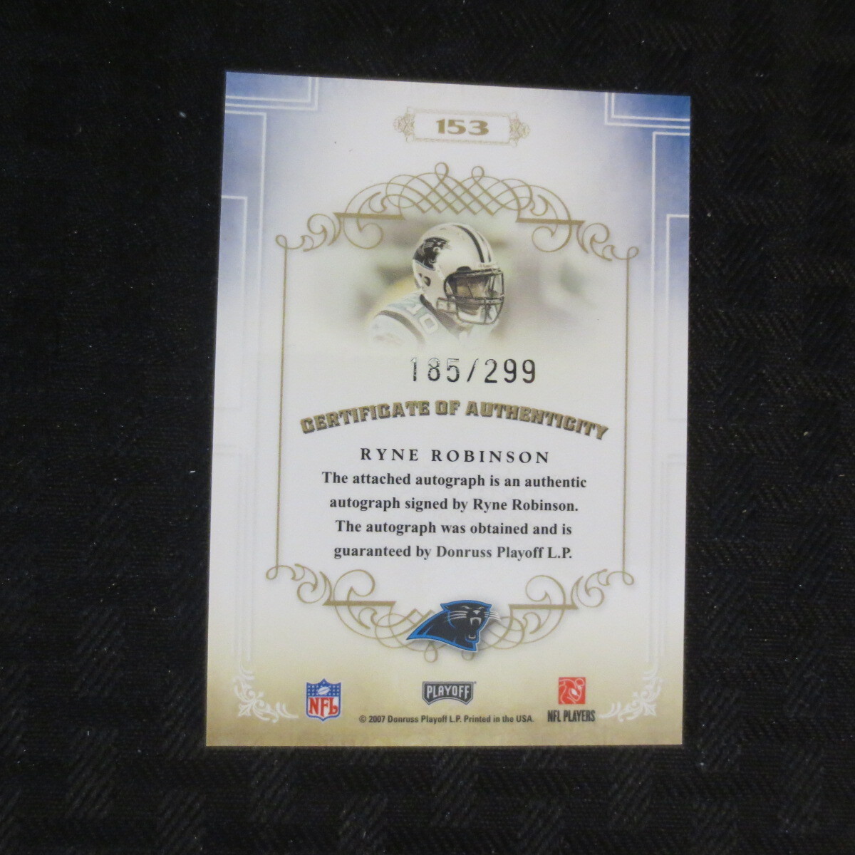 2007 National Treasures Autograph Rookie #153 Ryne Robinson Panthers ...