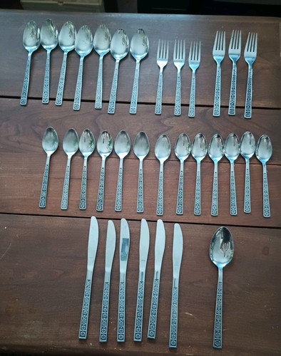 Rose Flower Set 33 Pc Stainless Korea MCM Flatware Silverware ...