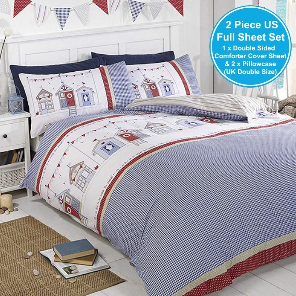 BEACH HUT SINGLE DUVET COVER SET REVERSIBLE SEASIDE BEDDING | eBay