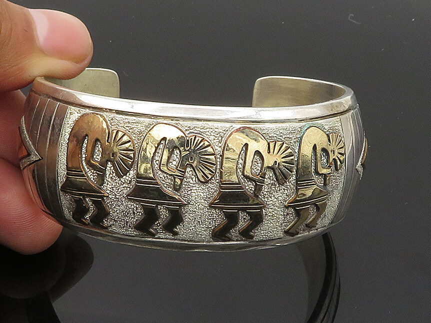 MARK YAZZIE NAVAJO 925 Silver & 12K GOLD Vintage Kokopelli Bracelet ...