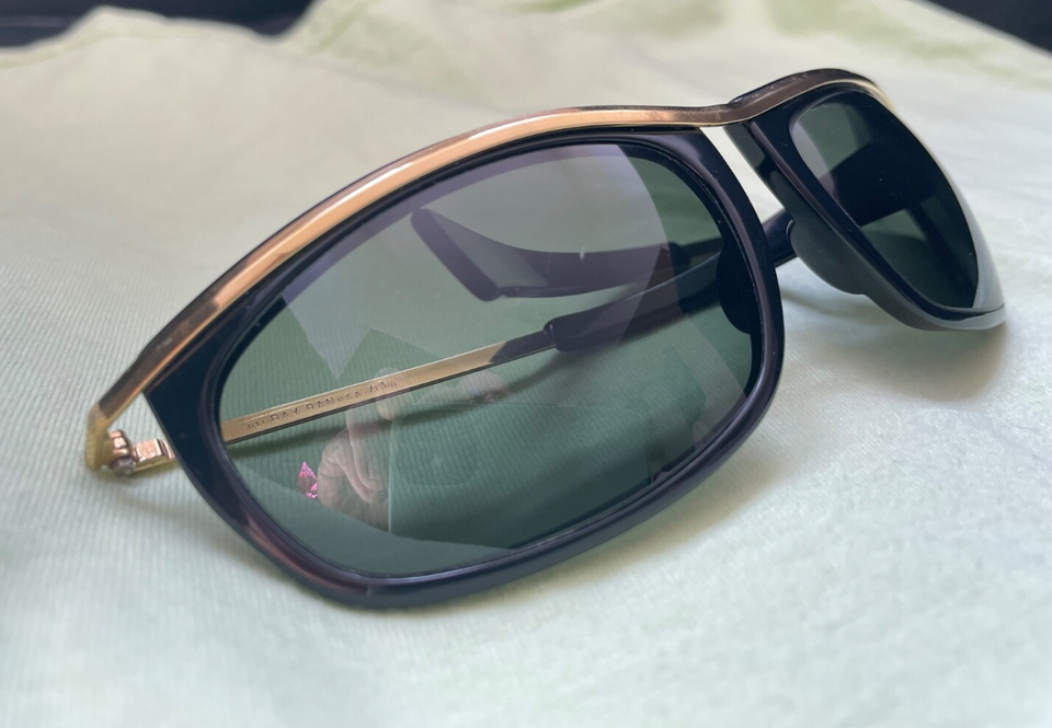 Vintage B&L Ray-Ban Olympian Sunglasses Black/Gold - Etched Lenses ...