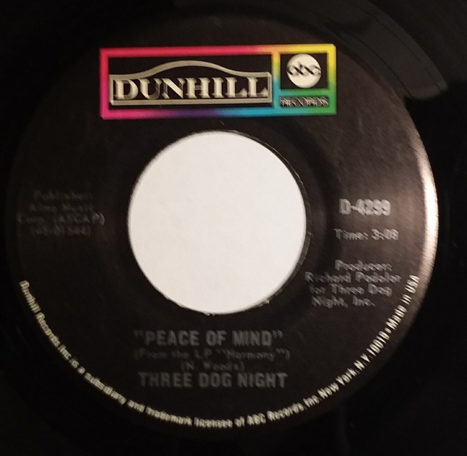 THREE DOG NIGHT 45 NEVER BEEN TO SPAIN B/W PEACE OF MIND EX DUNHILL/ABC ...