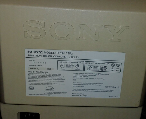 Sony Trinitron Multiscan CPD-15SF2 CRT Monitor 15" Retro Vintage Good ...