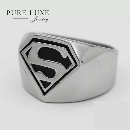Men's Stainless Steel Black Superman Ring 8-13 High Polish Box | eBay