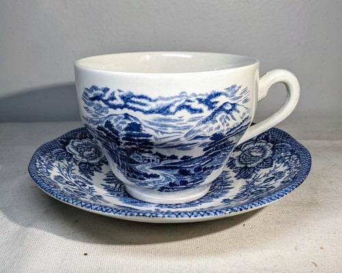 VTG Lochs of Scotland Tea Cup & Saucer Set Royal Warwick England Blue ...