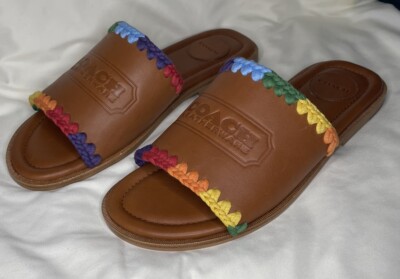 COACH Pride Leather Crochet-Trimmed Slides Size 9 | eBay