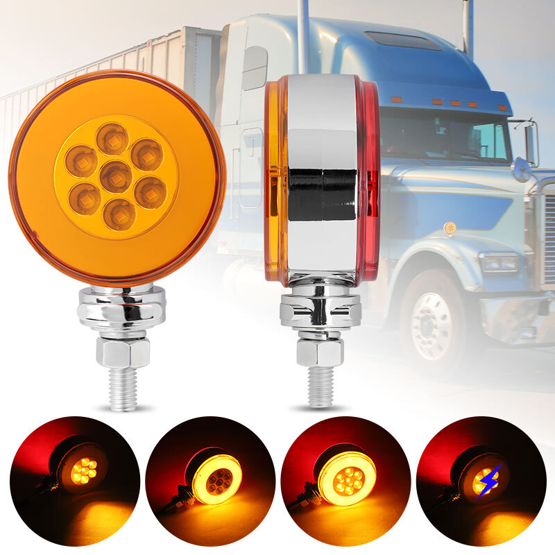 2X LED Amber/Red Dual Face Side Marker Light Brake Turn Signal Semi ...