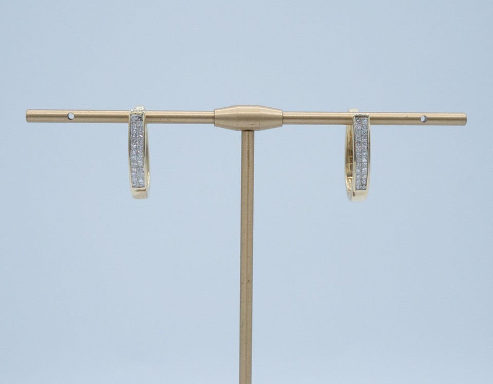 14KT Yellow Gold .81 CTTW Natural Princess Cut Diamond "J" Shape Hoops ...