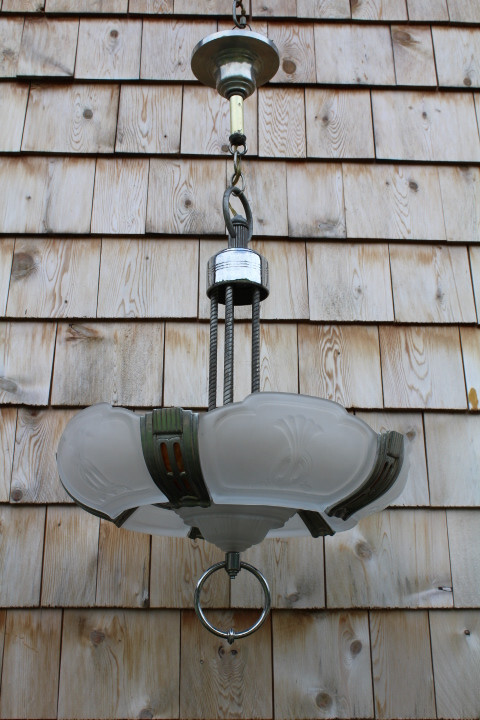 Antique Art Deco 6 Slip Shade Ceiling Light Fixture Chandelier Mica ...