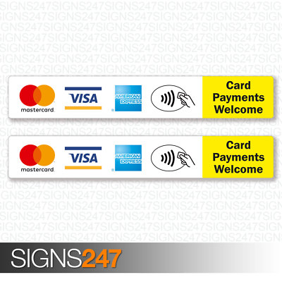2x Card Payments Welcome Stickers AMEX VISA Mastercard Contactless Shop ...