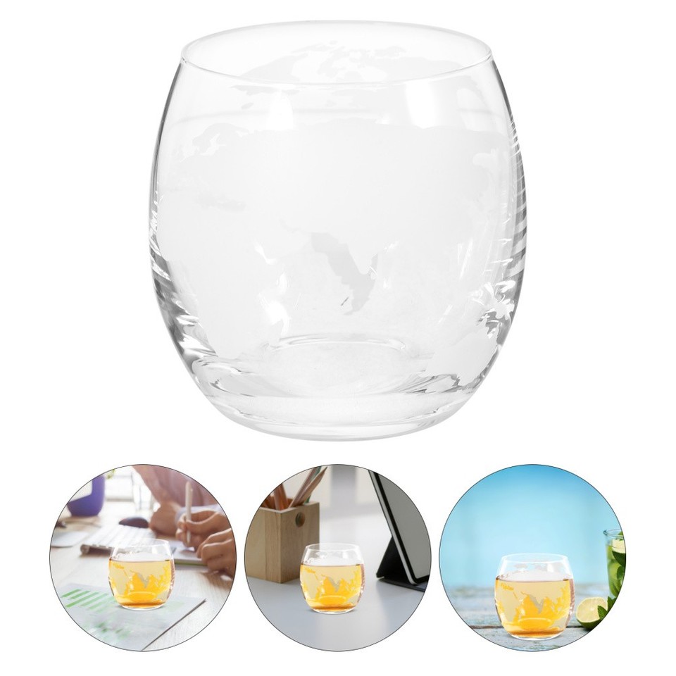 2 Pcs Glass Coffee Cups Transparent Map Printing Beverage Drinking ...