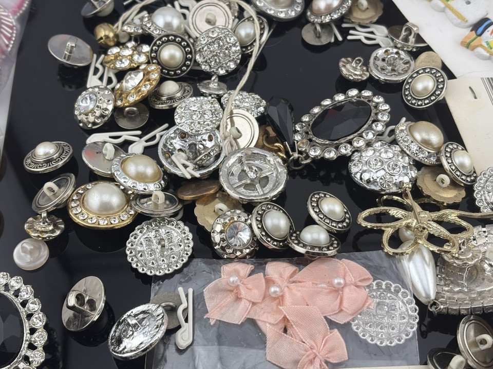 Vintage HUGE Sewing Notions Lot Buttons Fancy Rhinestone Beads Iron Ons ...