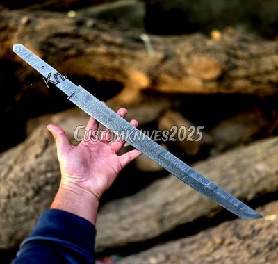 Katana Blank Blade 23"Damascus Steel Handmade Japanese Samurai Katana ...