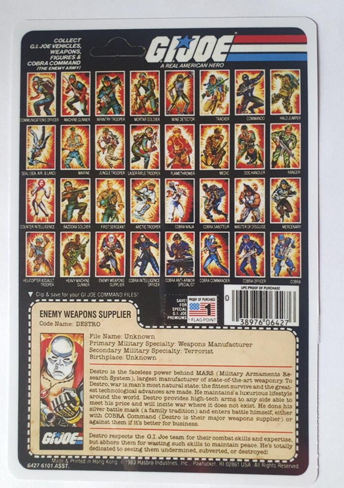 REPRO Reproduction GI JOE CUSTOM 84 DESTRO CARDBACK Action Figure File ...