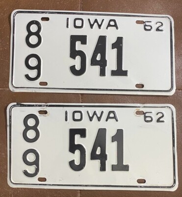 Iowa 1962 VAN BUREN COUNTY License Plate PAIR # 89 541 | eBay