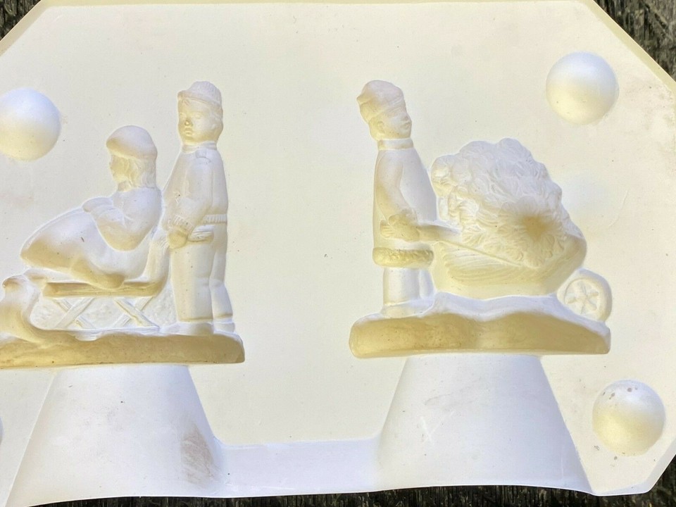 VINTAGE BYRON CERAMIC MOLD #1589 VILLAGE CHILDREN W/ SLEIGH & TREE | eBay