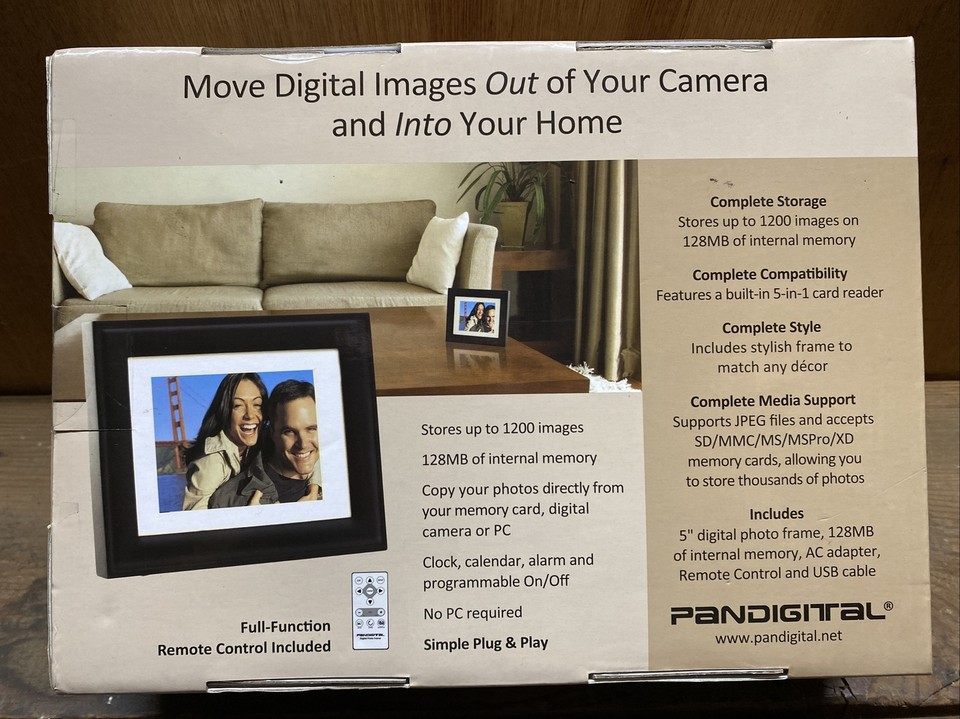 PANDIGITAL Digital Photo Frame Simple Plug & Play w/ Remote 128MB 5 ...