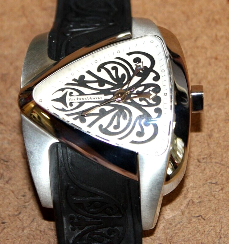 NWOT TechnoMarine Maori Black & White Filigree Dial Triangular Watch ...