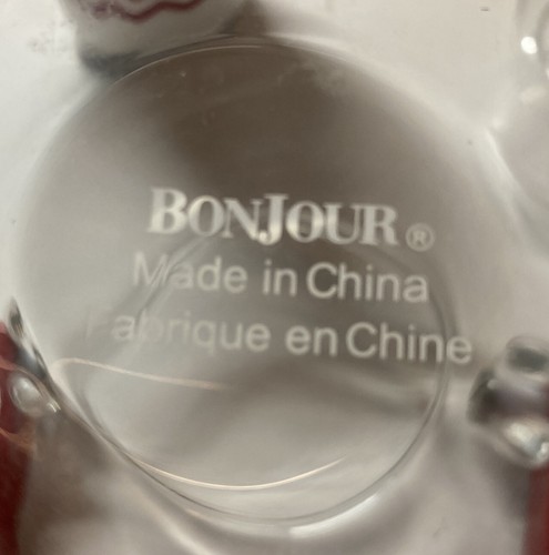 BONJOUR CLEAR GLASS TEA MAKER WITH RED HANDLE/RED AND WHITE DESIGN ...