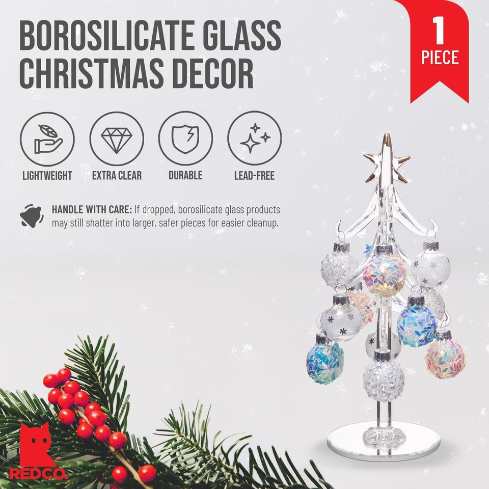 Red Co. 8" Small Glass Christmas Tree Tabletop Decoration with ...
