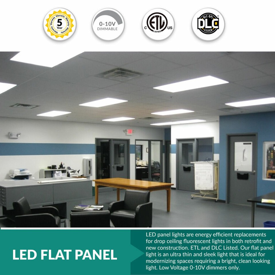 2x4 FT LED Troffer Panel Edge-Lit Flat (2-4 PACK) 5000k Daylight White ...