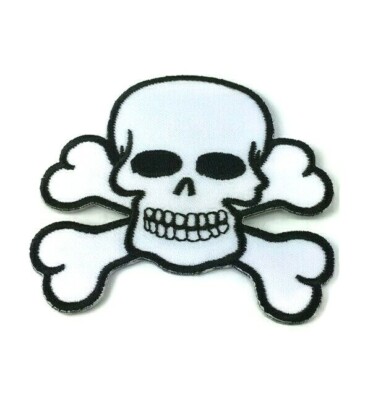 Skull Crossbones Embroidered Patches White Skeleton Bone Hazard Danger ...