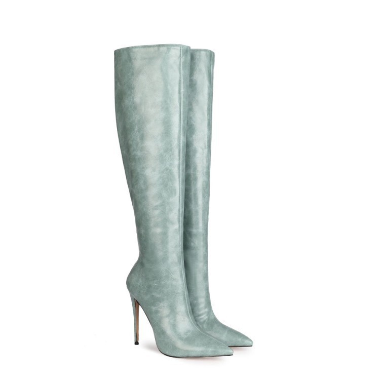 Sexy Womens Pointed Toe Back Zipper High Heels Long Club Knee High ...