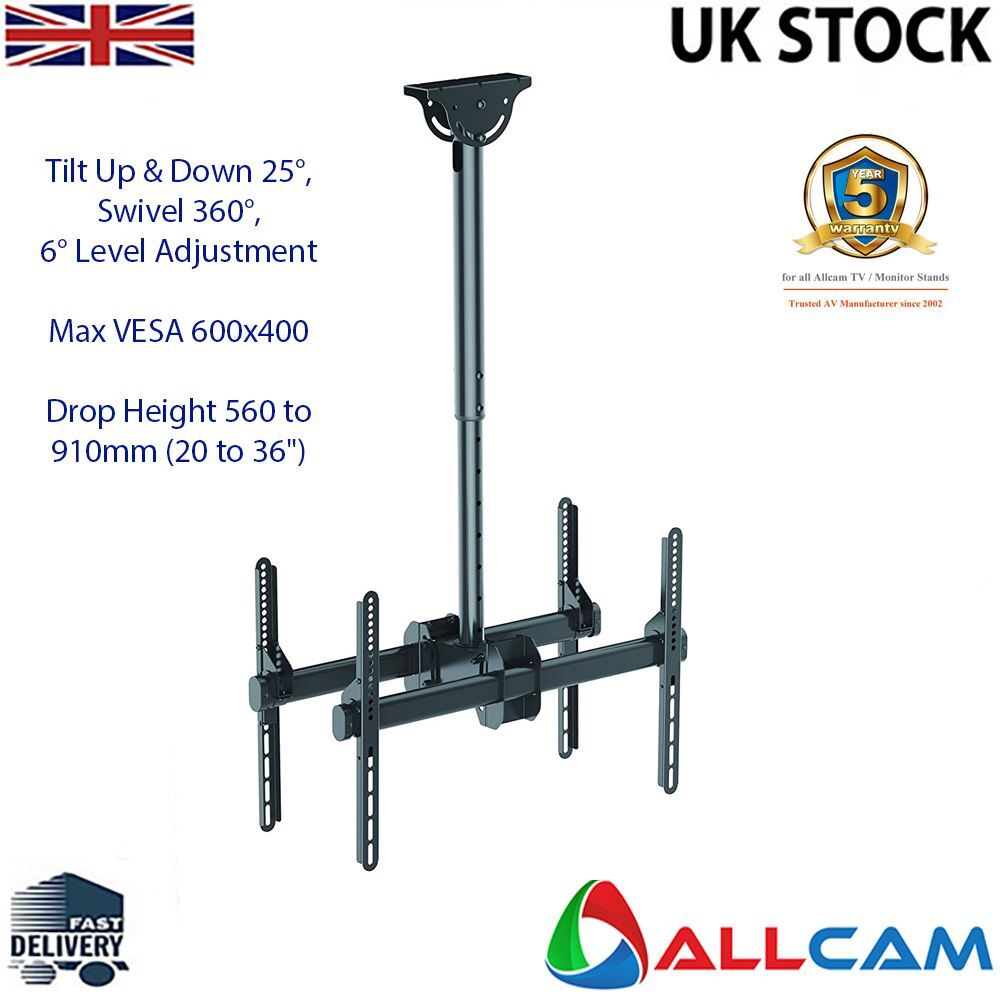Allcam Twin Heavy Duty TV Bracket Ceiling Mount TV Bracket, Height 560 ...