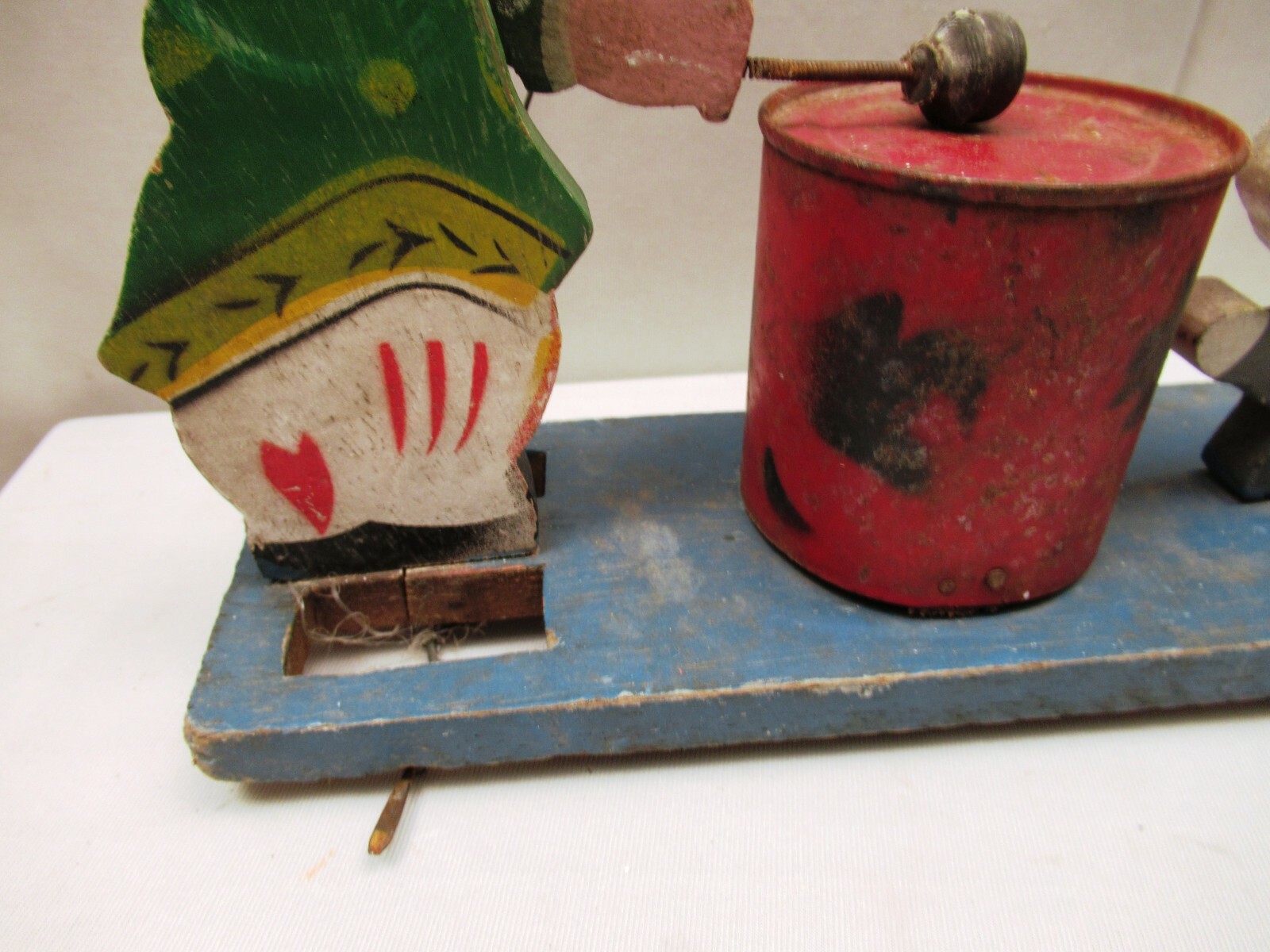 Vintage Wooden Toy Drummer Boy Rolling Pull Toy Cart Wheels With Cat ...