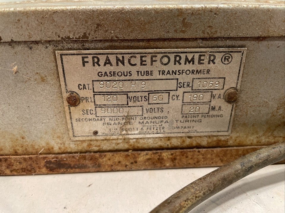 FRANCEFORMER Vintage 9020 H9 Neon Sign Transformer 120V to 9000V 20mA ...