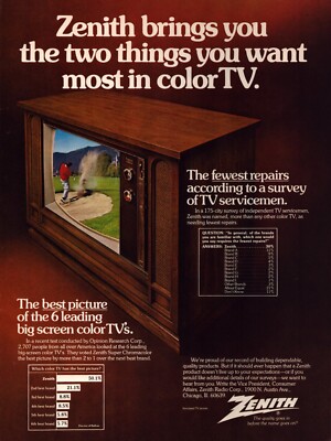 1973 Zenith Print Ad Color Television TV Super Chromacolor Golf Best ...