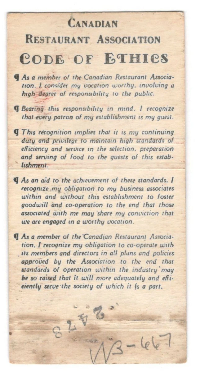 Code Of Ethics For Restaurants