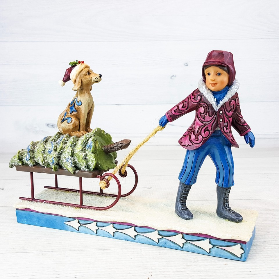 Jim Shore Christmas State Of Mind Boy w/ Tree on Sled & Dog Figurine ...