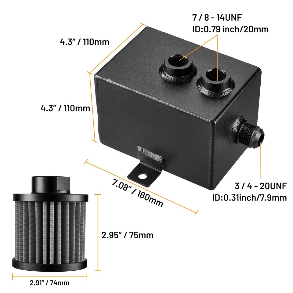2L Universal Oil Catch Can Tank 2 Port AN10 + Breather Filter Drain Tap ...