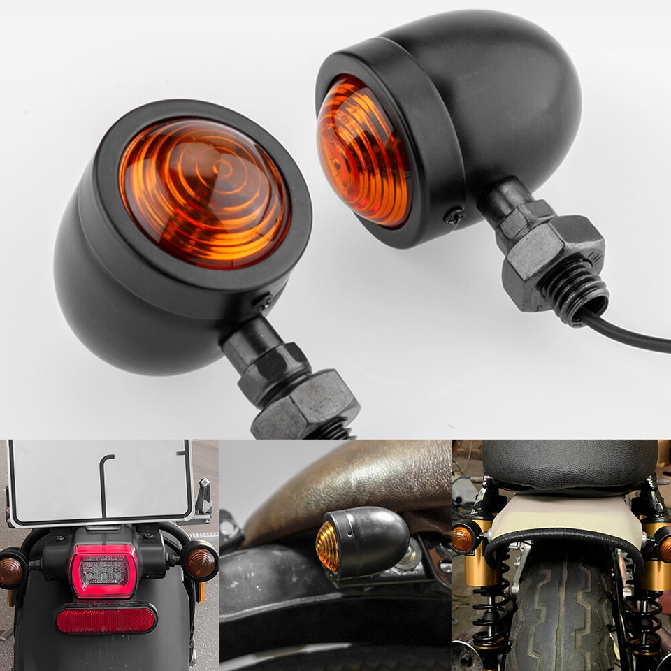 12V Chrome Motorcycle Bullet Retro Turn Signals Amber Lights Indicator ...