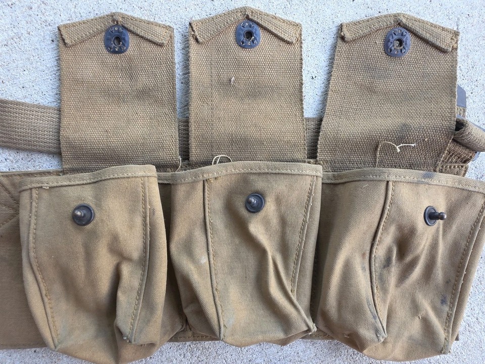 US WW1 1918 BAR Magazine 3 Pouch Bandolier RIGHT Side KHAKI BANDOLEER ...