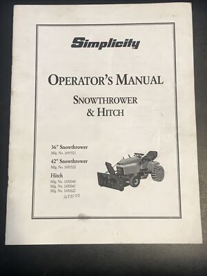 Simplicity Operator's Manual - 36" & 42" Snowthrower | eBay