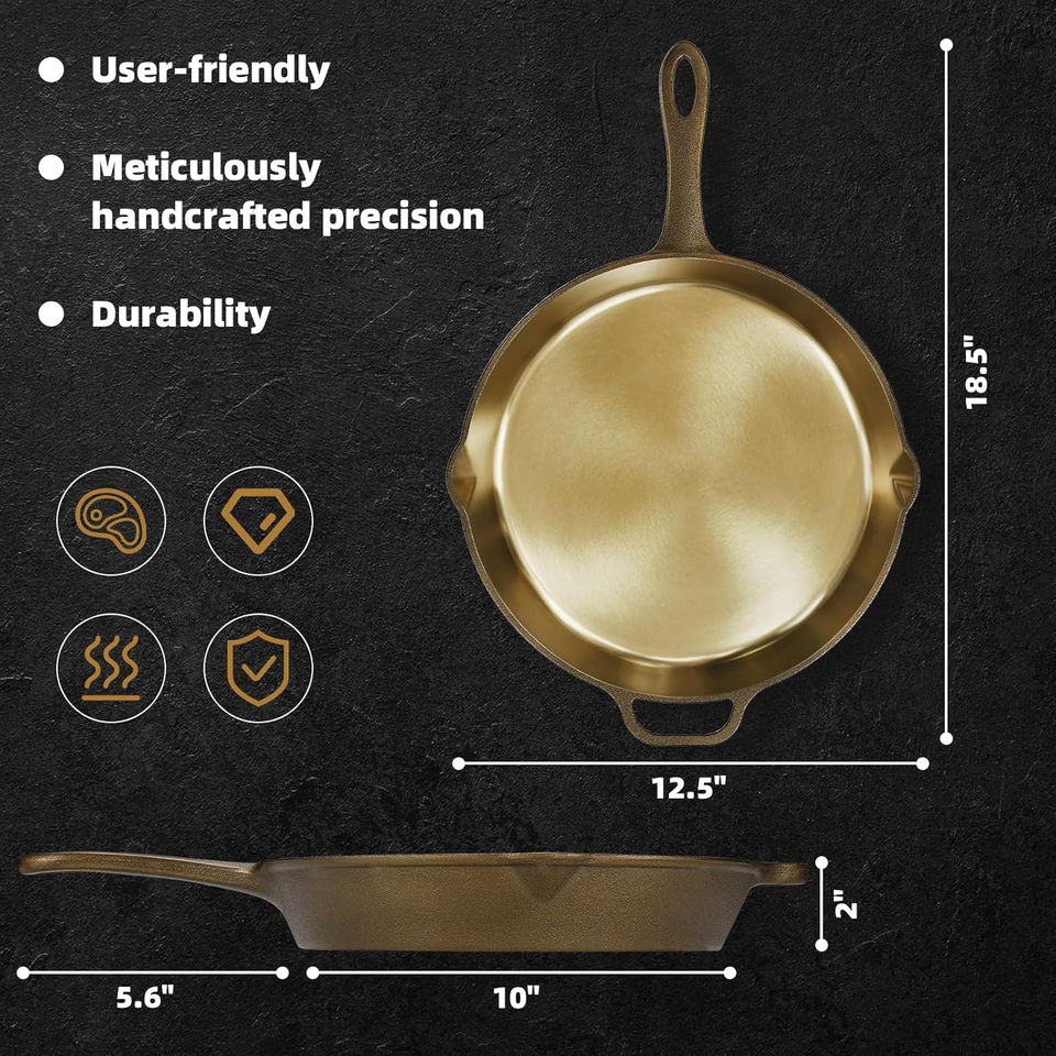 Seasoned Modern Heirloom Mirror Polished Cast Iron Skillet Pan 12" (2.0 ...