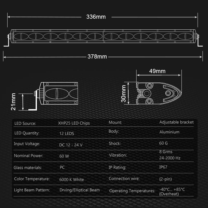 13 inch LED Work Light Bar 60W Single Row Fog Driving Off Road Truck ...