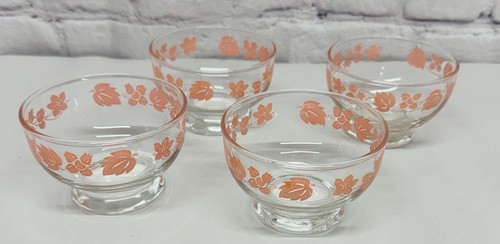 Pyrex Pink Gooseberry Dessert Fruit Sherbet Cups Bowls Set of 4 Footed ...