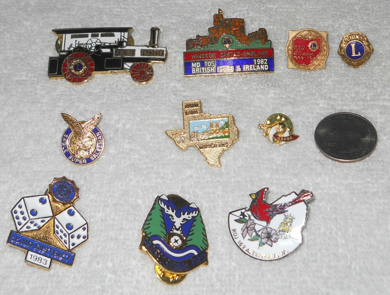 10 Hat/Vest Pins Eagles FOE Elks BOPE American Legion Lions Club ...