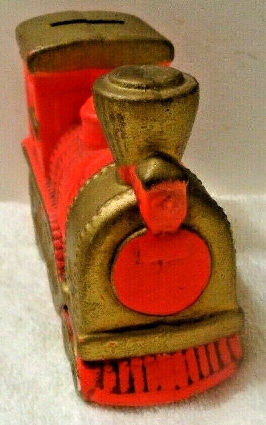 Vintage Locomotive Train Coin Bank Red & Golden Train Piggy Bank | eBay