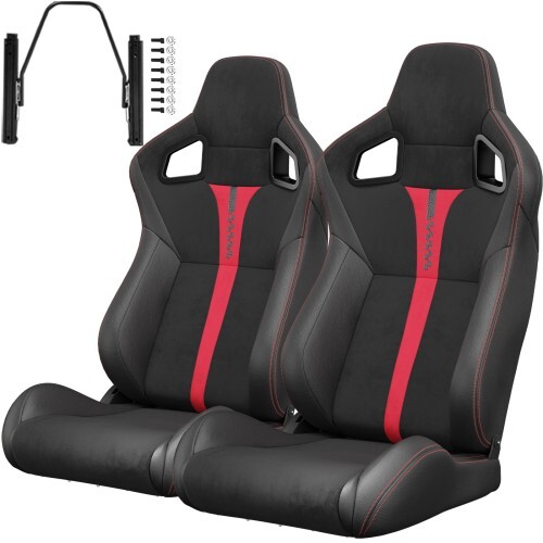 2-Piece PVC Leather & Suede Universal Adjustable Racing Seats for Audi ...